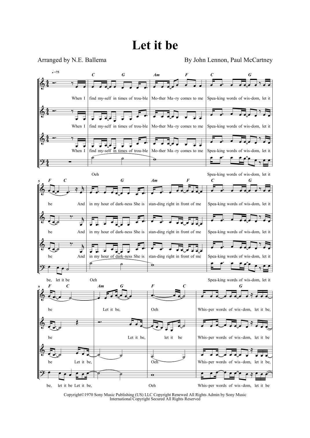 Let It Be by The Beatles Sheet Music for Choir at Sheet Music Direct