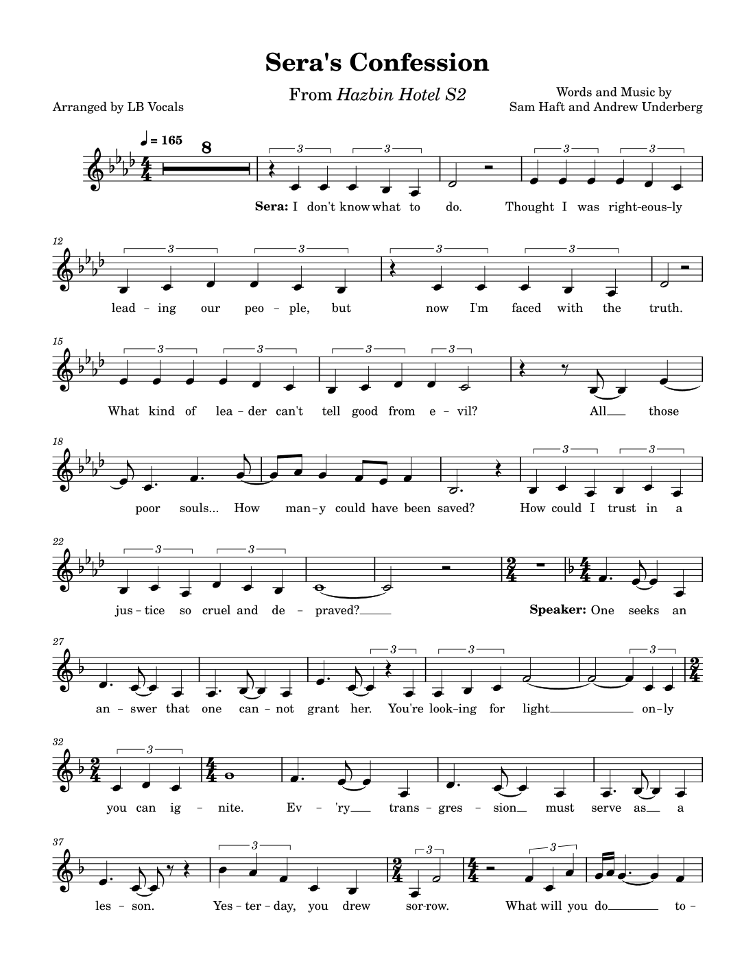 Hazbin Hotel S2- Sera's Confession: Vocal Lines par Andrew Underberg Partitions pour Vocal duo ...