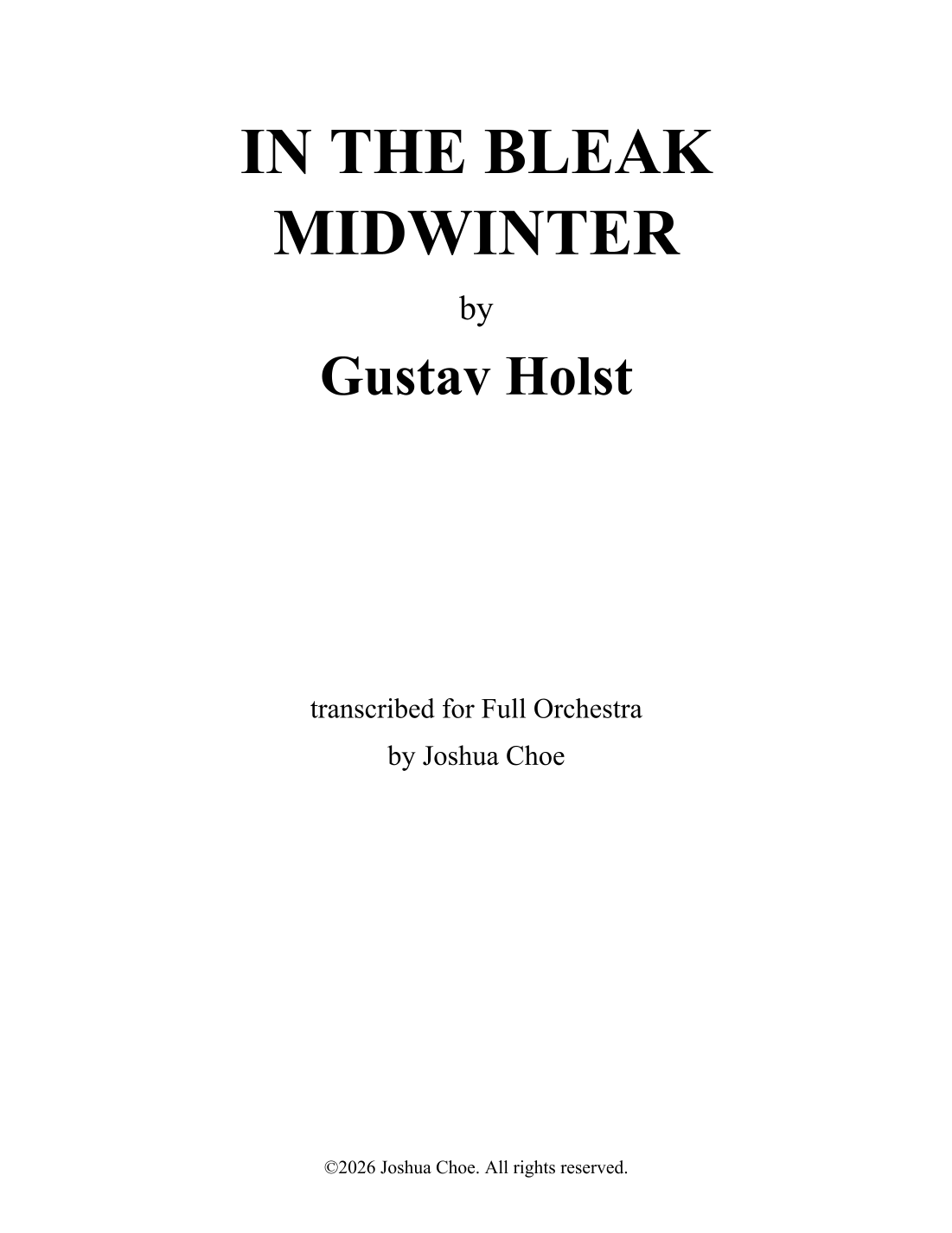 In the Bleak Midwinter (arr. Joshua Choe) by Gustav Holst Sheet Music ...