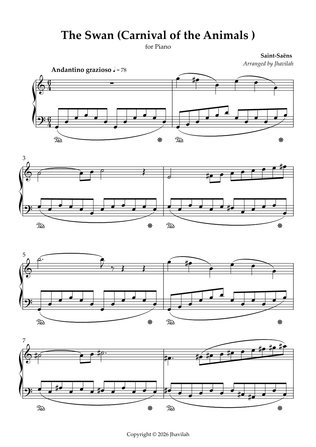The Swan from Carnival of the Animals (arr. Jhavilah) by Camille Saint ...