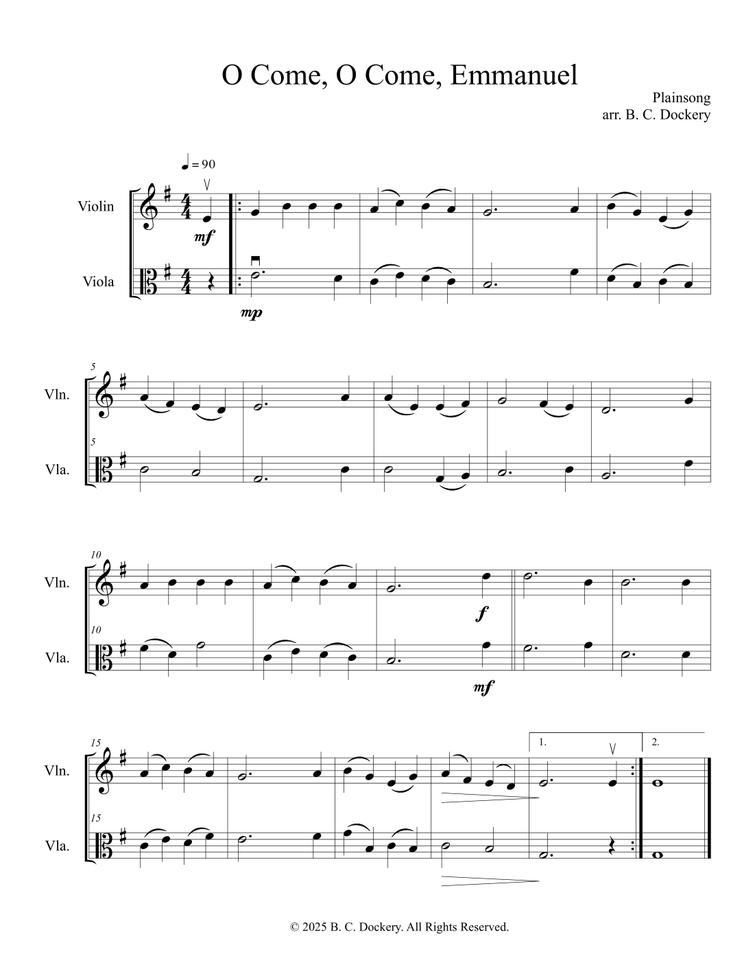 O Come, O Come, Emmanuel (Violin and Viola Duet) (arr. B. C. Dockery ...