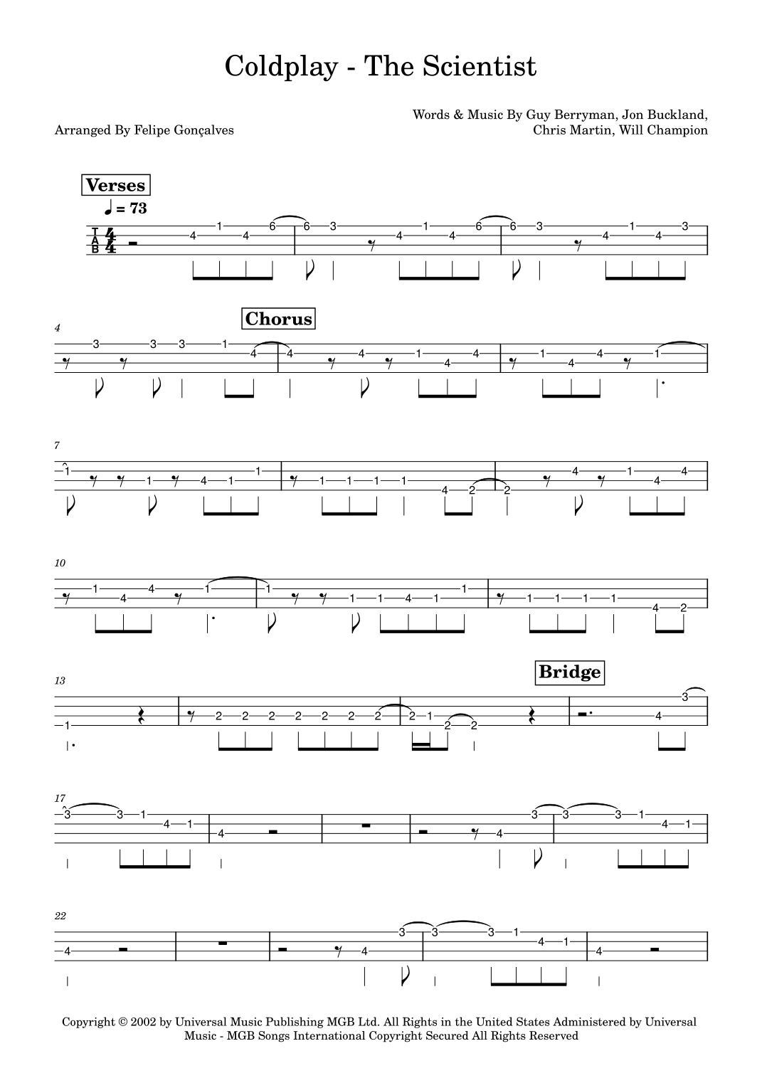 The Scientist (arr. Felipe Gonçalves) by Coldplay Sheet Music for Easy ...