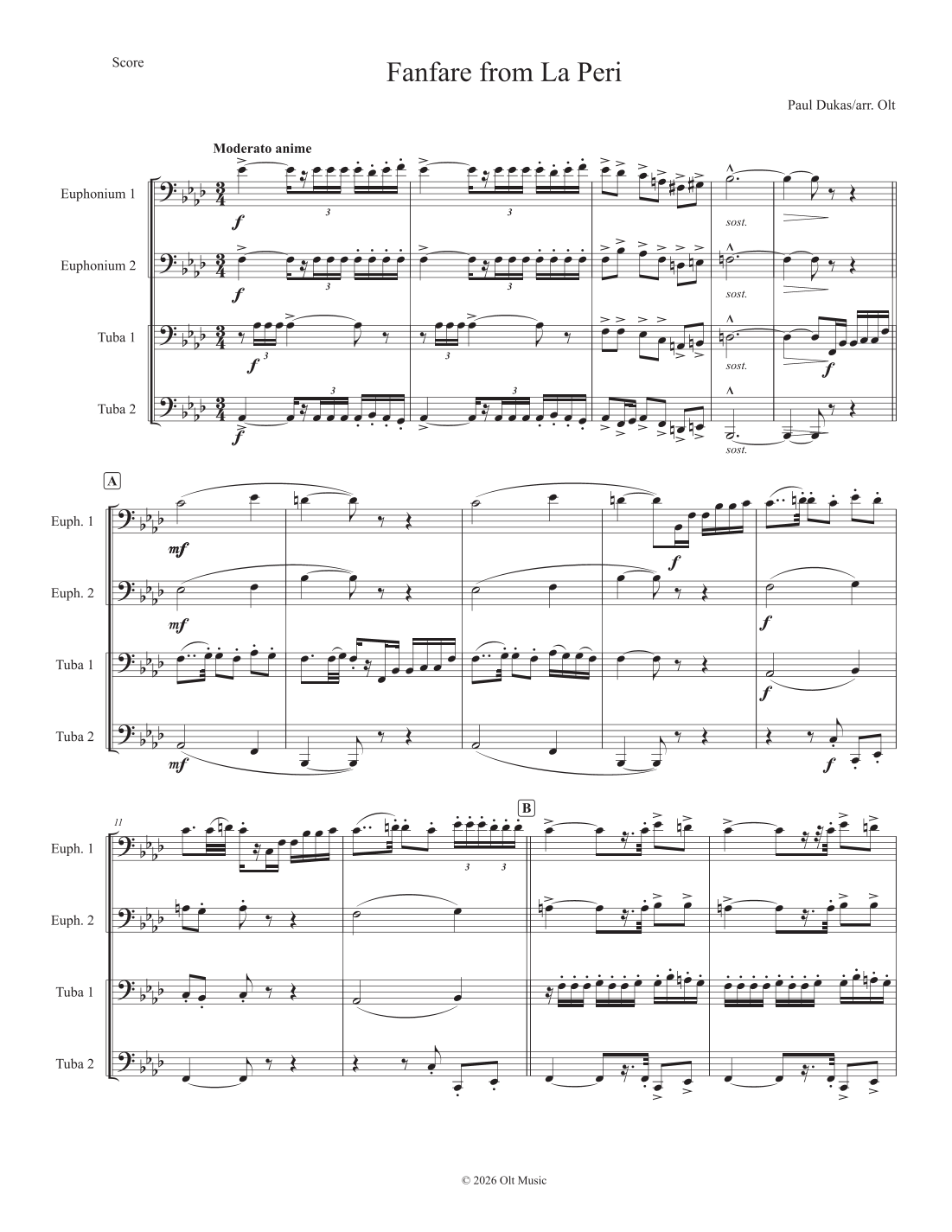 Fanfare from La Peri (arr. Tim Olt) by Paul Dukas Sheet Music for Brass ...