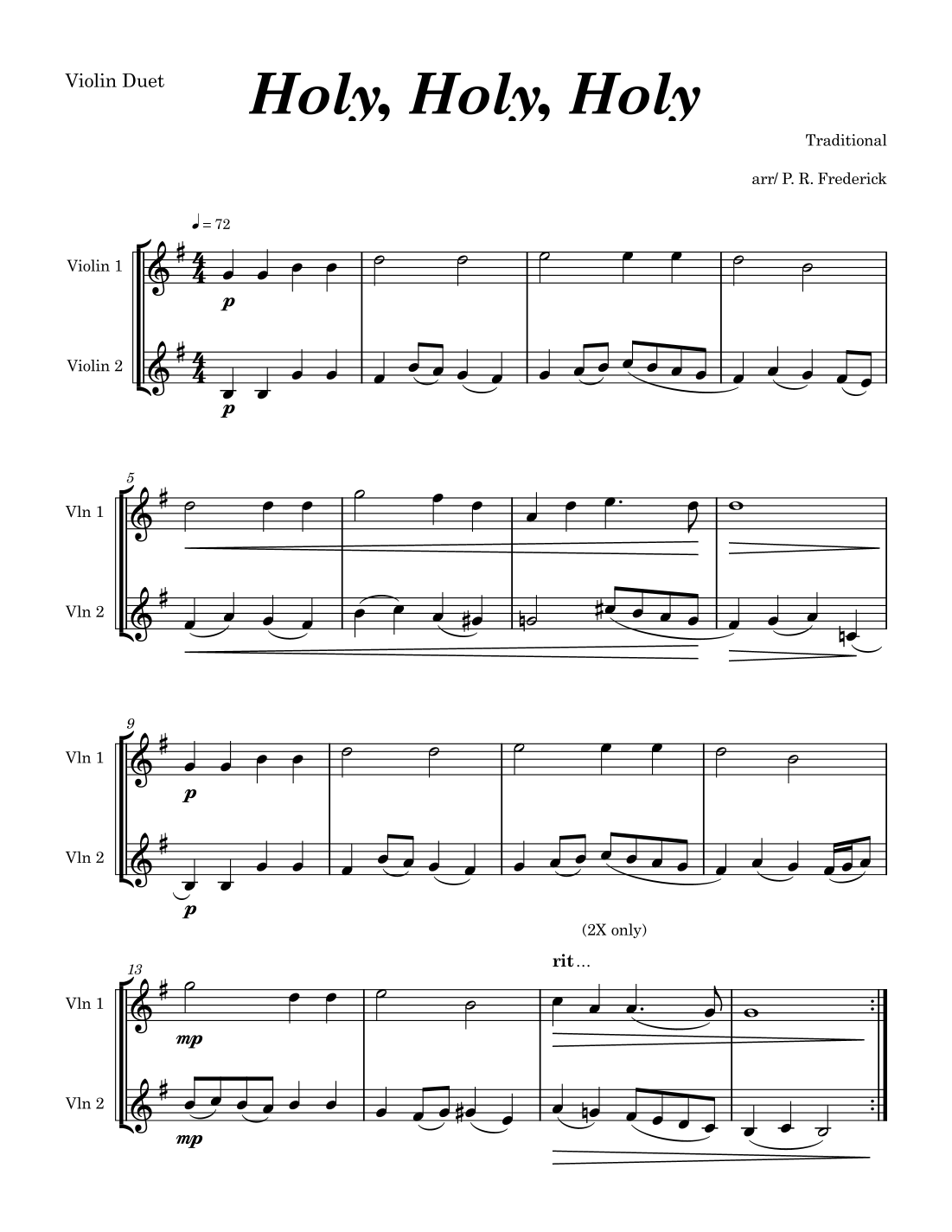 Holy, Holy, Holy (arr. P. R. Frederick) by Reginald Heber Sheet Music ...