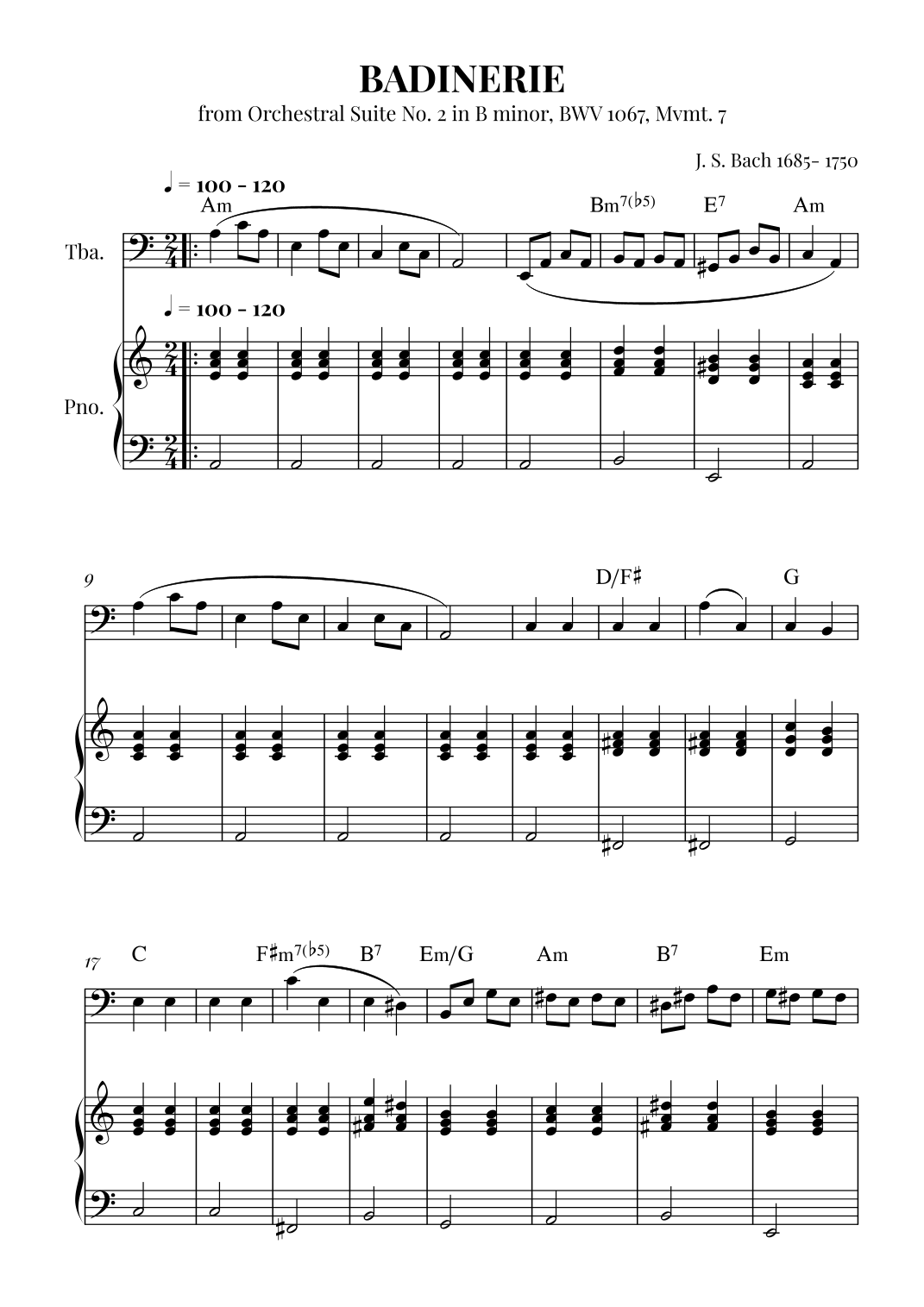 Badinerie (BWV 1067) – Easy Tuba and Piano (with Chords) (arr. Leonardo ...