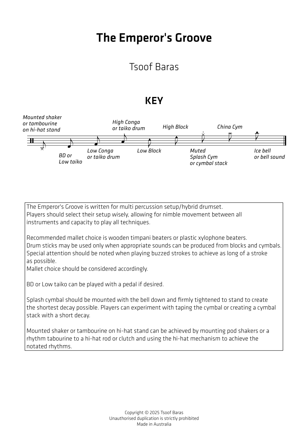 The Emperor’s Groove – Multi-Percussion Solo by Tsoof Baras Sheet Music ...