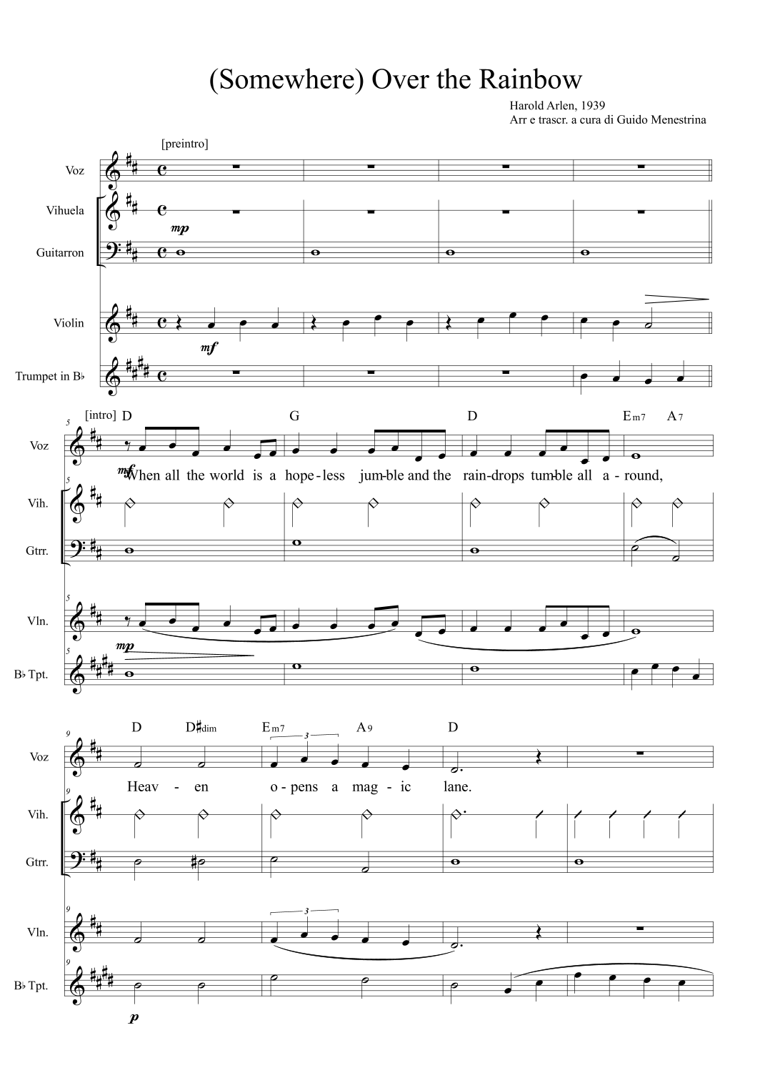 Somewhere over the rainbow Mariachi version - Score Only (arr. Guido ...