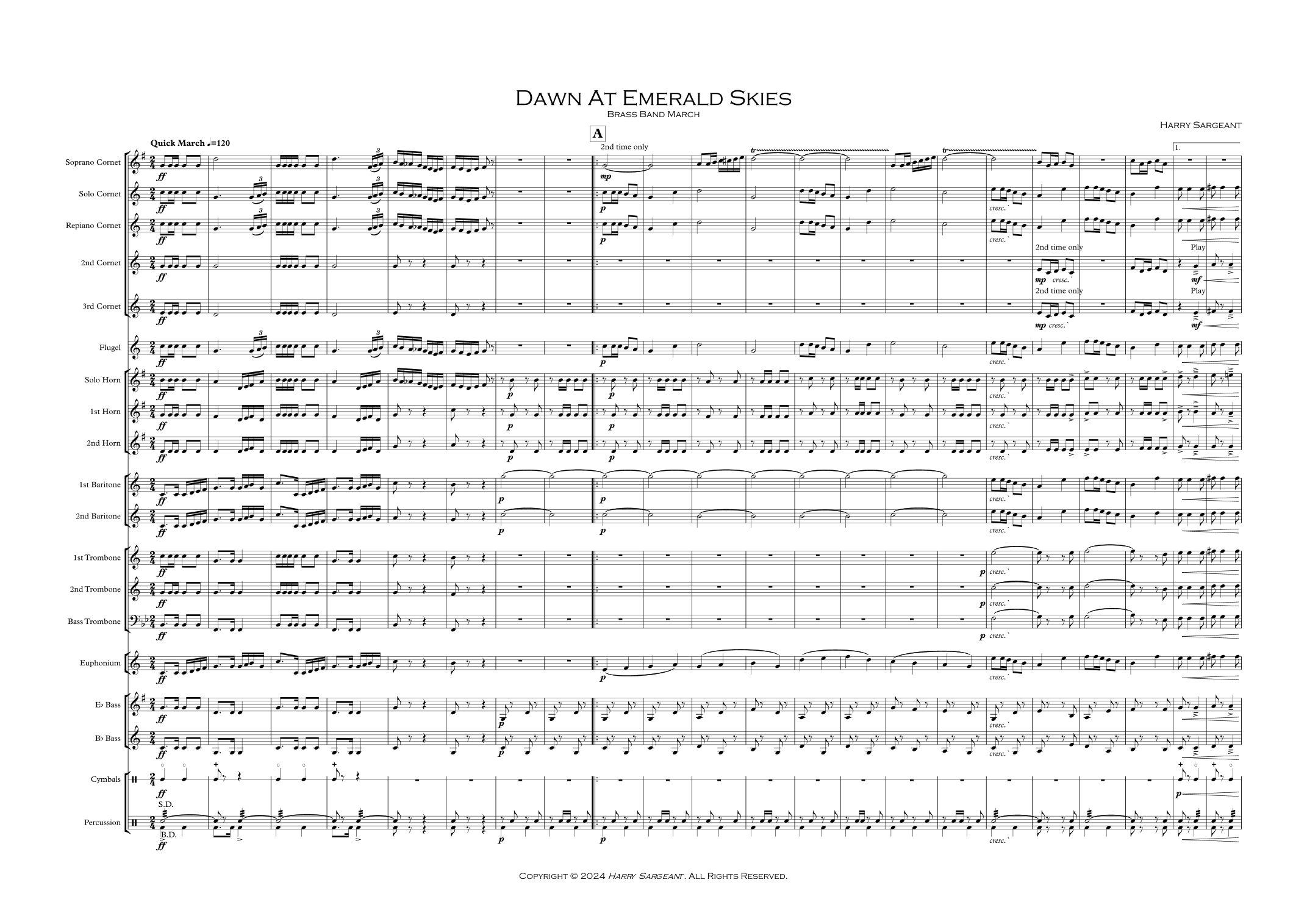 Dawn At Emerald Skies - March for Brass Band by Harry Sargeant Sheet ...
