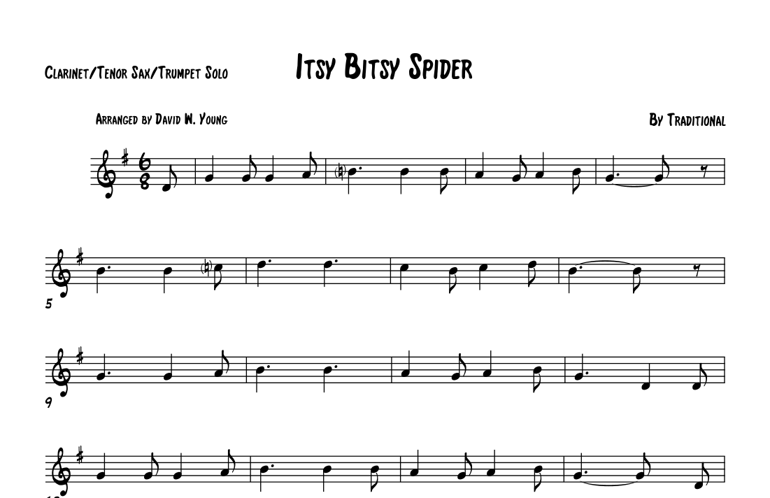 Itsy Bitsy Spider (arr. David W. Young) by Traditional Sheet Music for ...