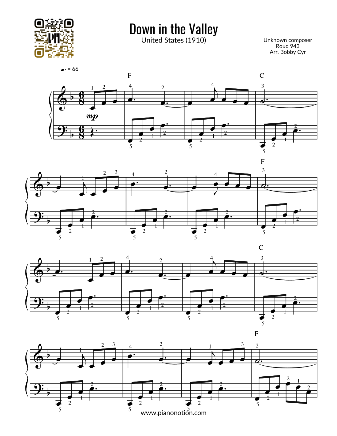Down in the Valley (Easy Piano) (arr. Bobby Cyr - Piano Notion) by ...