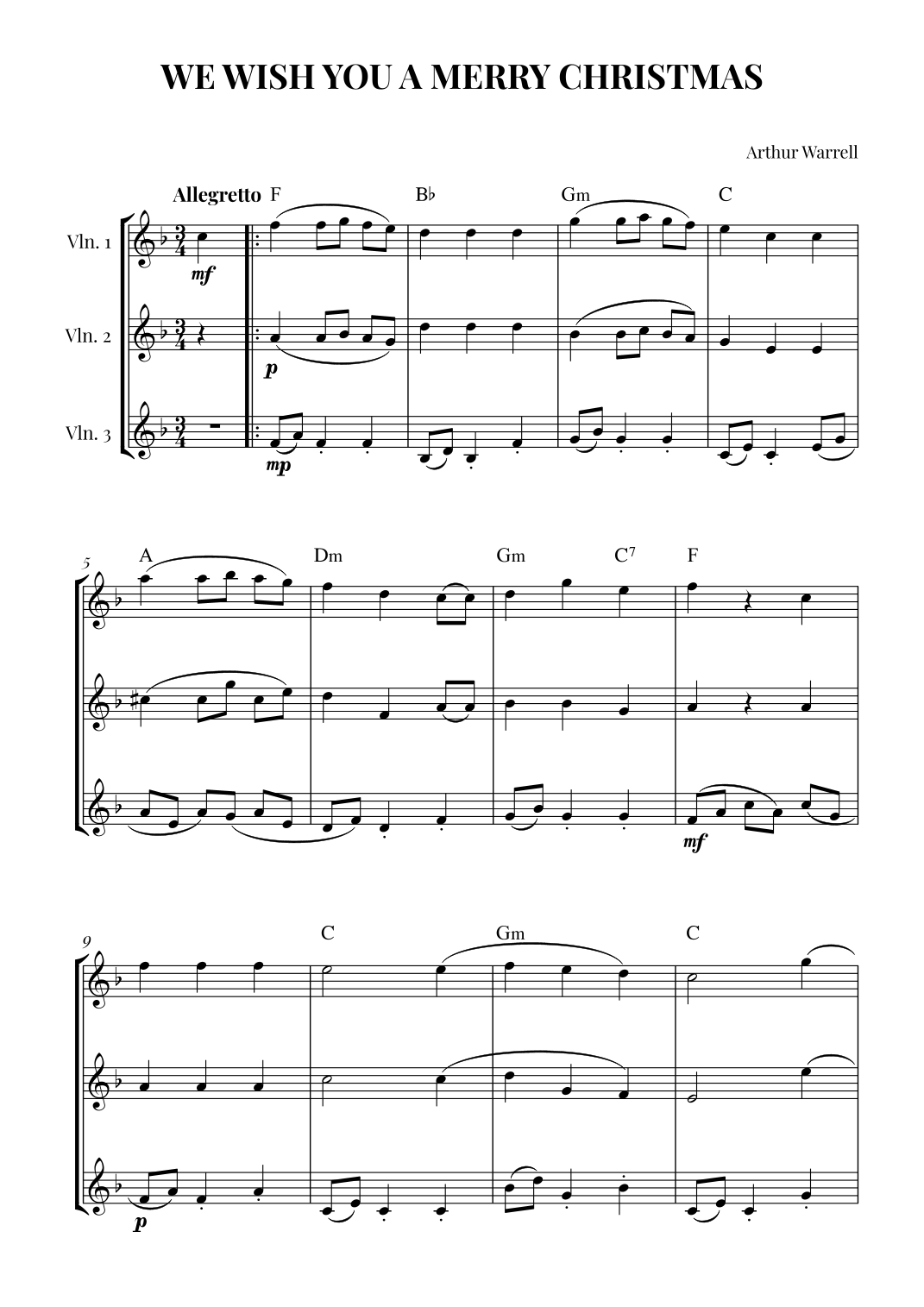 We Wish You a Merry Christmas - Violin Trio (with Chords) (arr ...