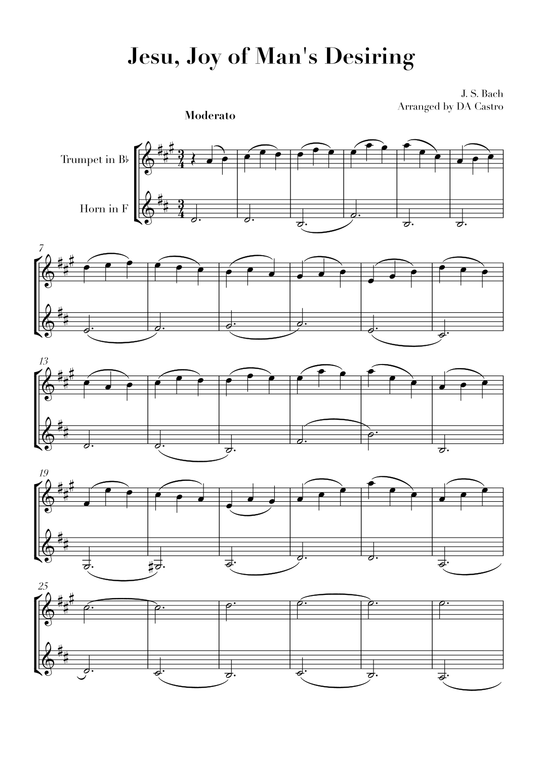 Jesu, Joy of Man's Desiring (arr. DA Castro) by Johann Sebastian Bach ...