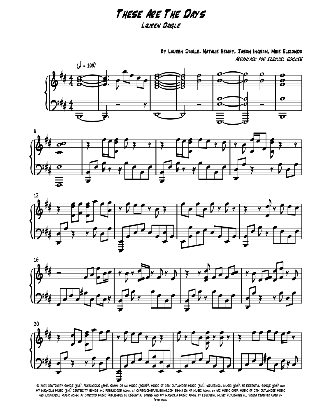 These Are The Days (arr. ezequiel edições) by Lauren Daigle Sheet Music ...