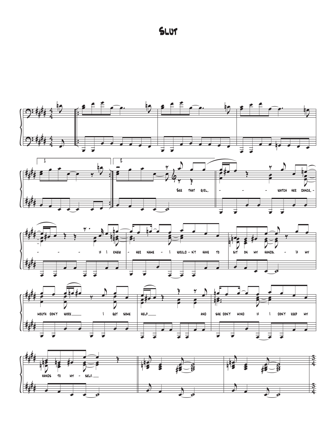 Slut (arr. Biegler) by Todd Rundgren Sheet Music for Piano & Vocal at ...
