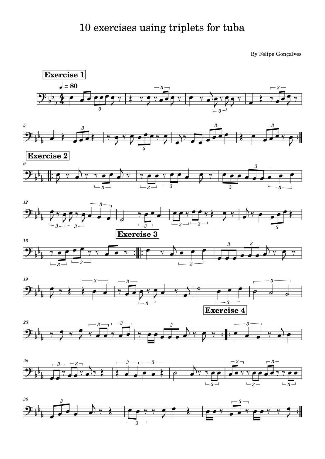 10 exercises using triplets for tuba in the key of D# major / C minor ...