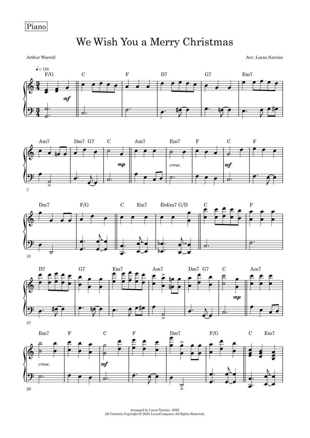 We Wish You a Merry Christmas (arr. Lucas Narciso) par Arthur Warrell ...
