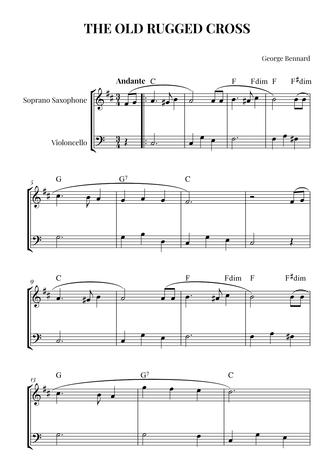 The Old Rugged Cross - Soprano Sax and Cello (with Chords) (arr ...