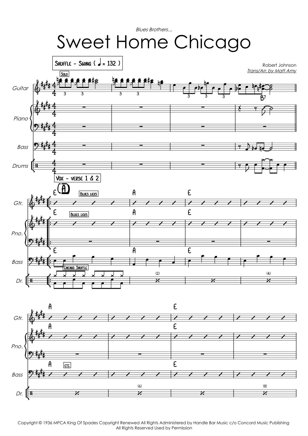 Sweet Home Chicago (arr. Matt Amy) by Robert Johnson Sheet Music for ...