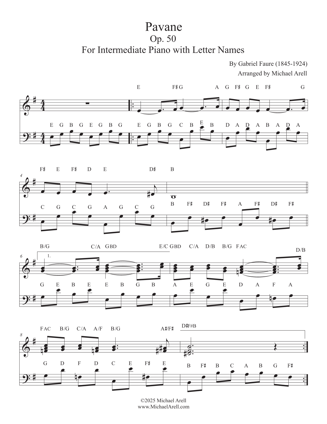 Faure's Pavane For Intermediate Piano (arr. Michael Arell) by Gabriel ...
