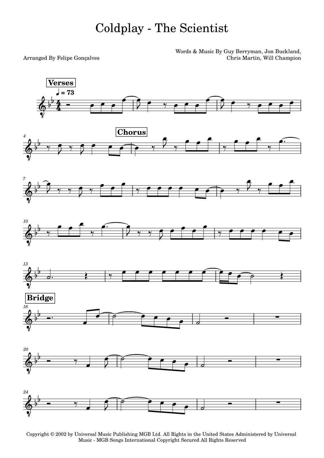 The Scientist by Coldplay Sheet Music for Instrumental Solo at Sheet ...