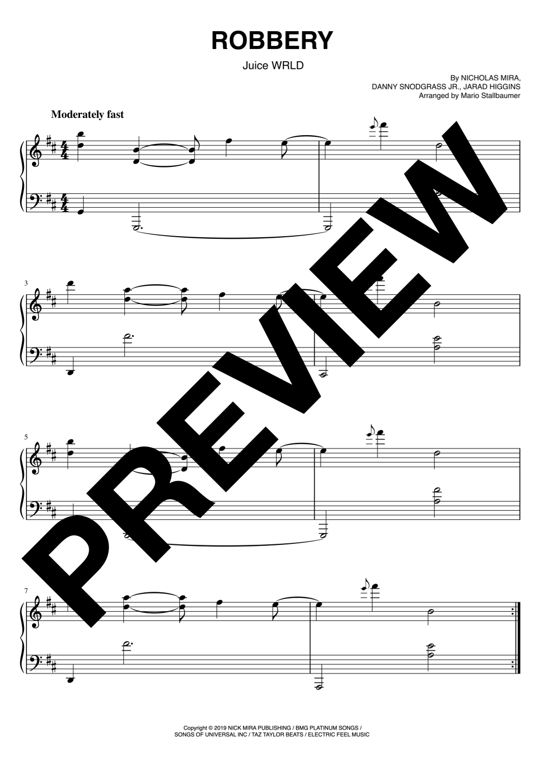 Robbery (arr. Mario Stallbaumer) by Juice Wrld Sheet Music for Piano ...
