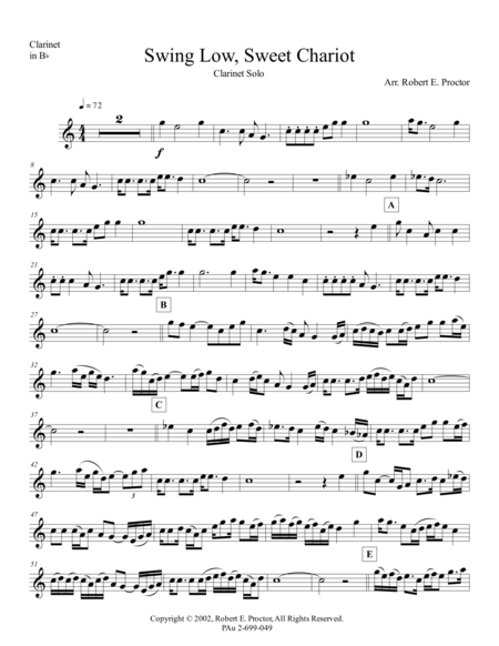 Swing Low, Sweet Chariot in Bb for Clarinet or Flute (arr. Robert E ...
