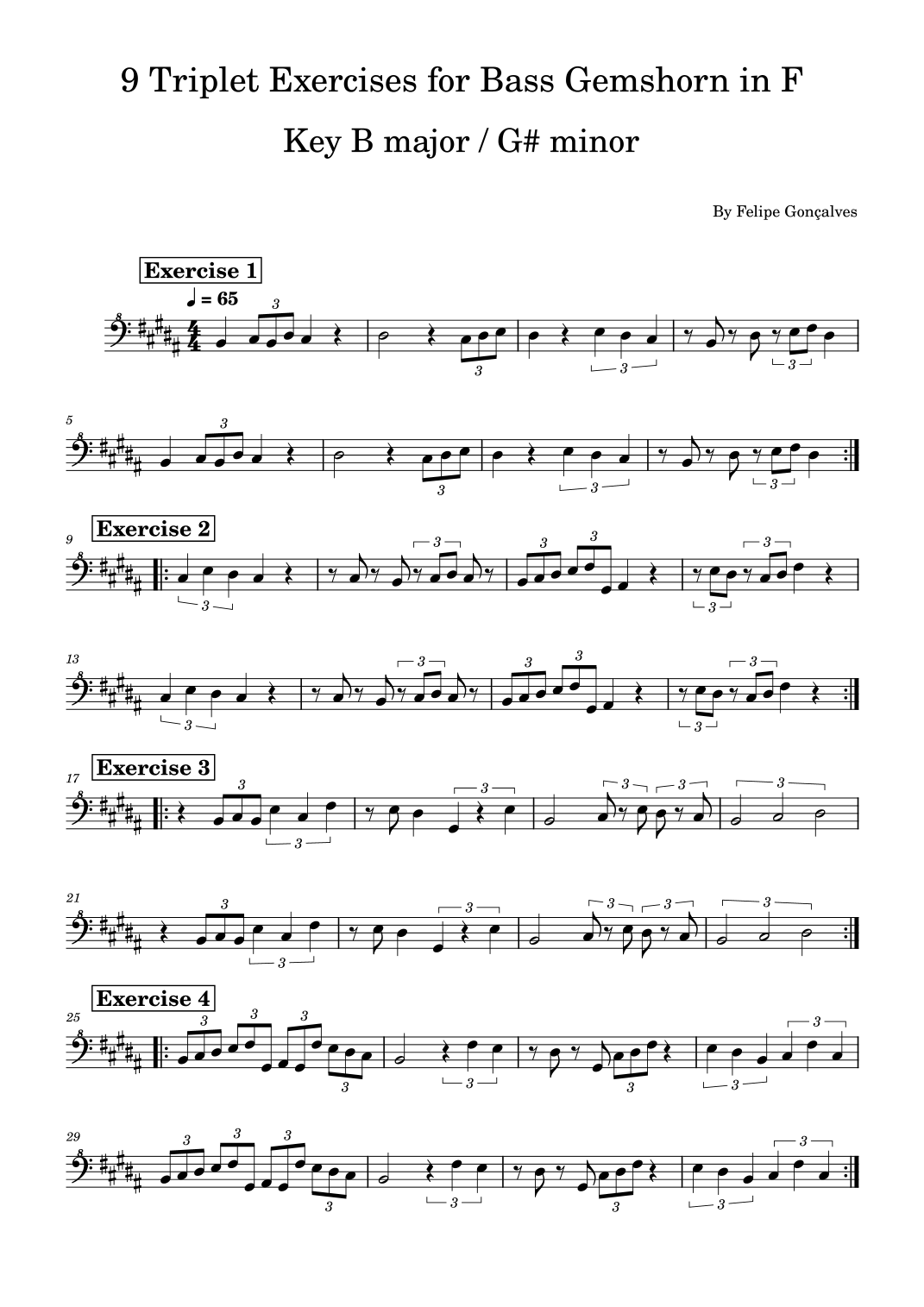 9 Triplet Exercises for Bass Gemshorn in F by Felipe Gonçalves Sheet ...