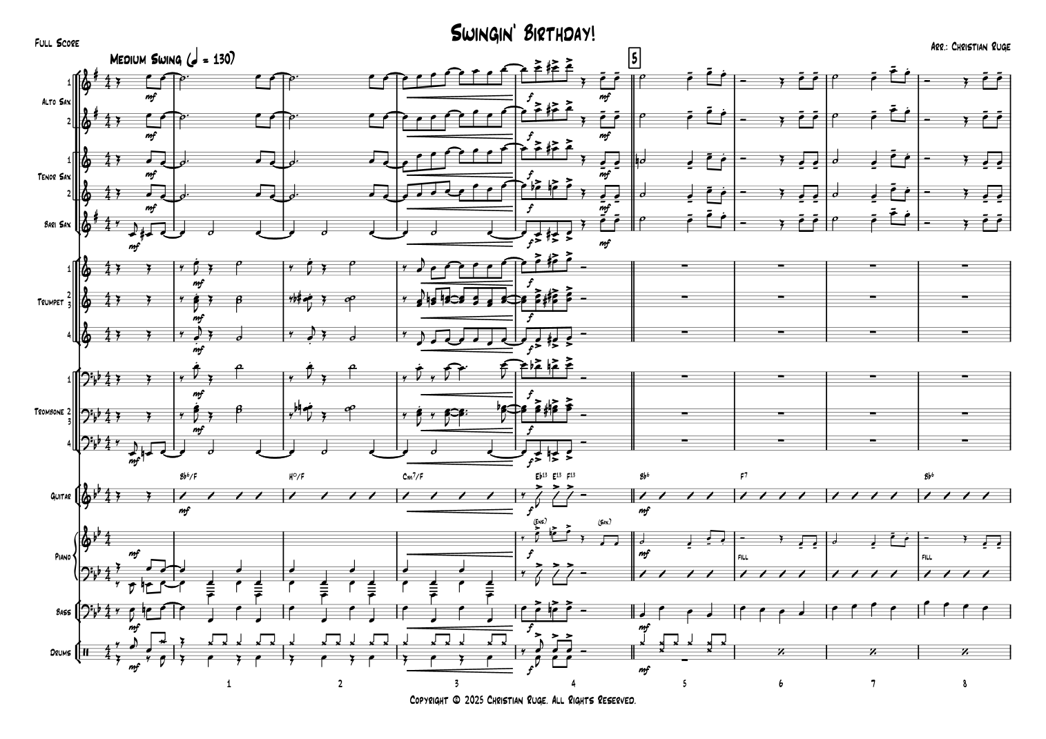 Swingin' Birthday! - Score Only (arr. Christian Ruge) by Traditional ...