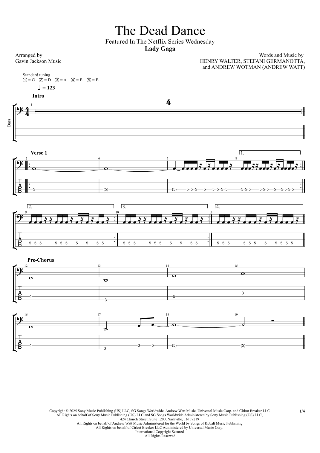 The Dead Dance (arr. Gavin Jackson Music) by Lady Gaga Sheet Music for ...