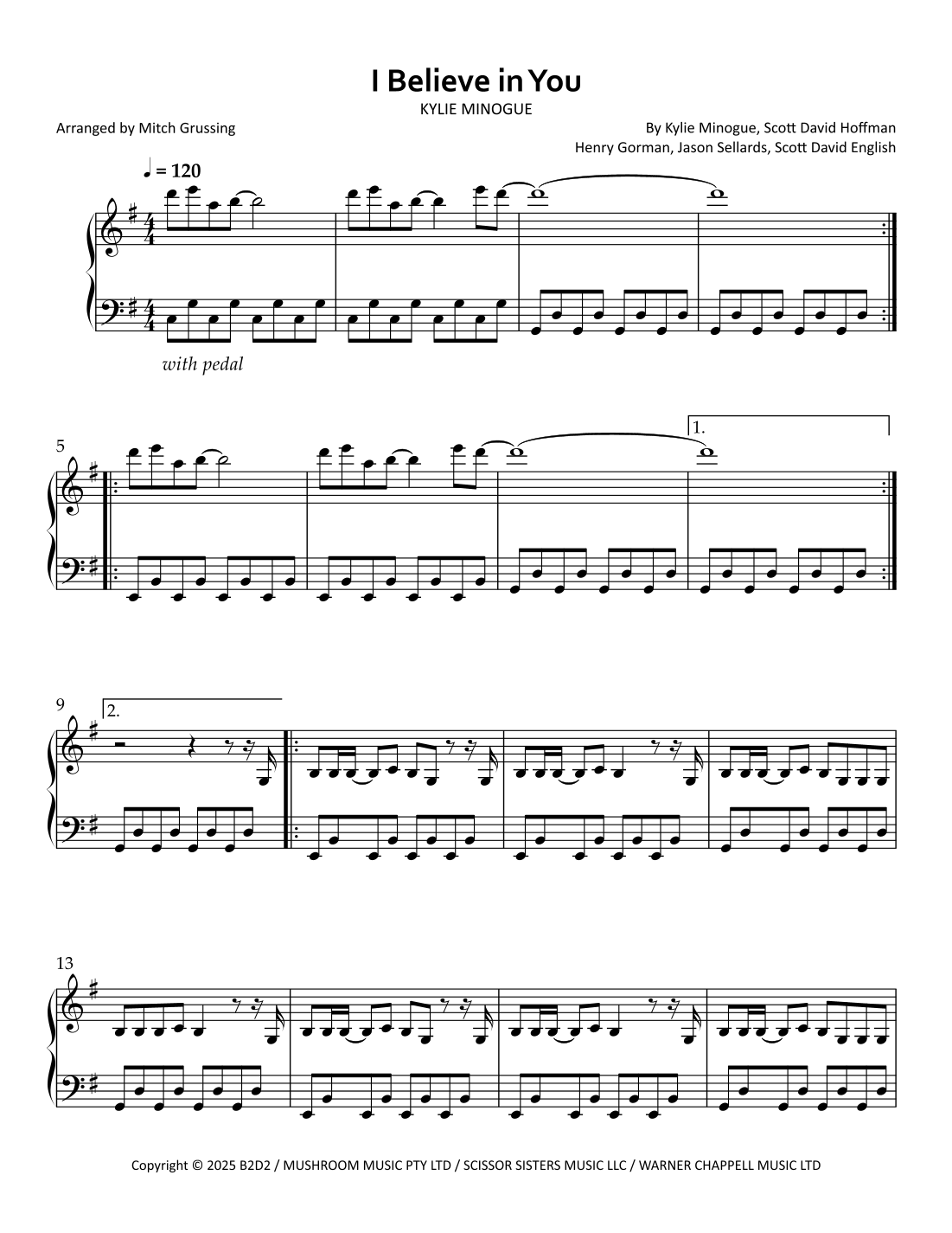 I Believe In You (arr. Mitch Grussing) by Kylie Minogue Sheet Music for ...
