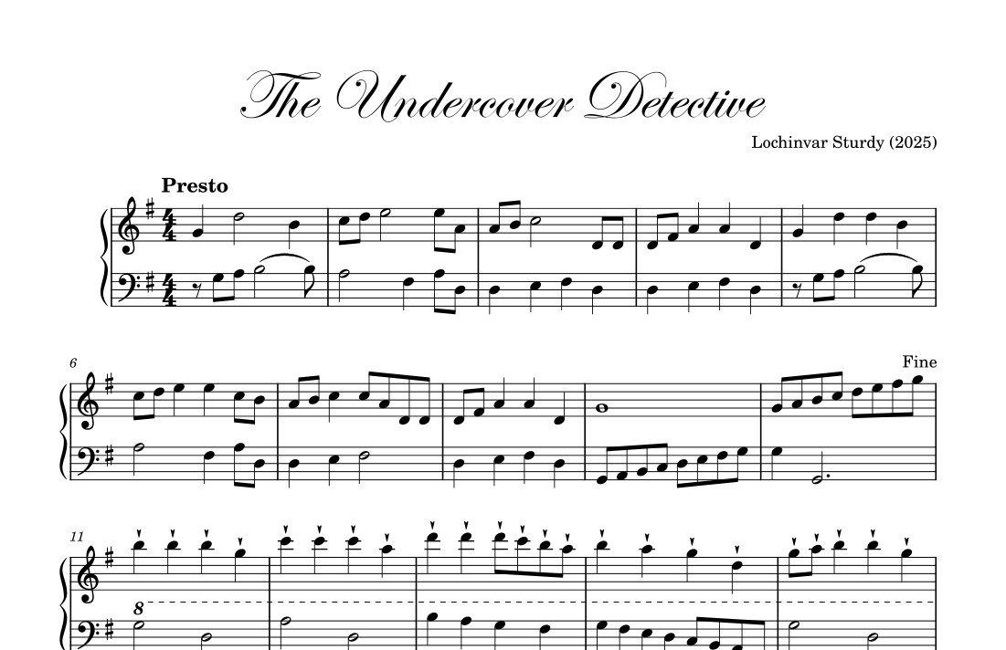 The Undercover Detective by Lochinvar Sturdy Sheet Music for Piano Solo ...