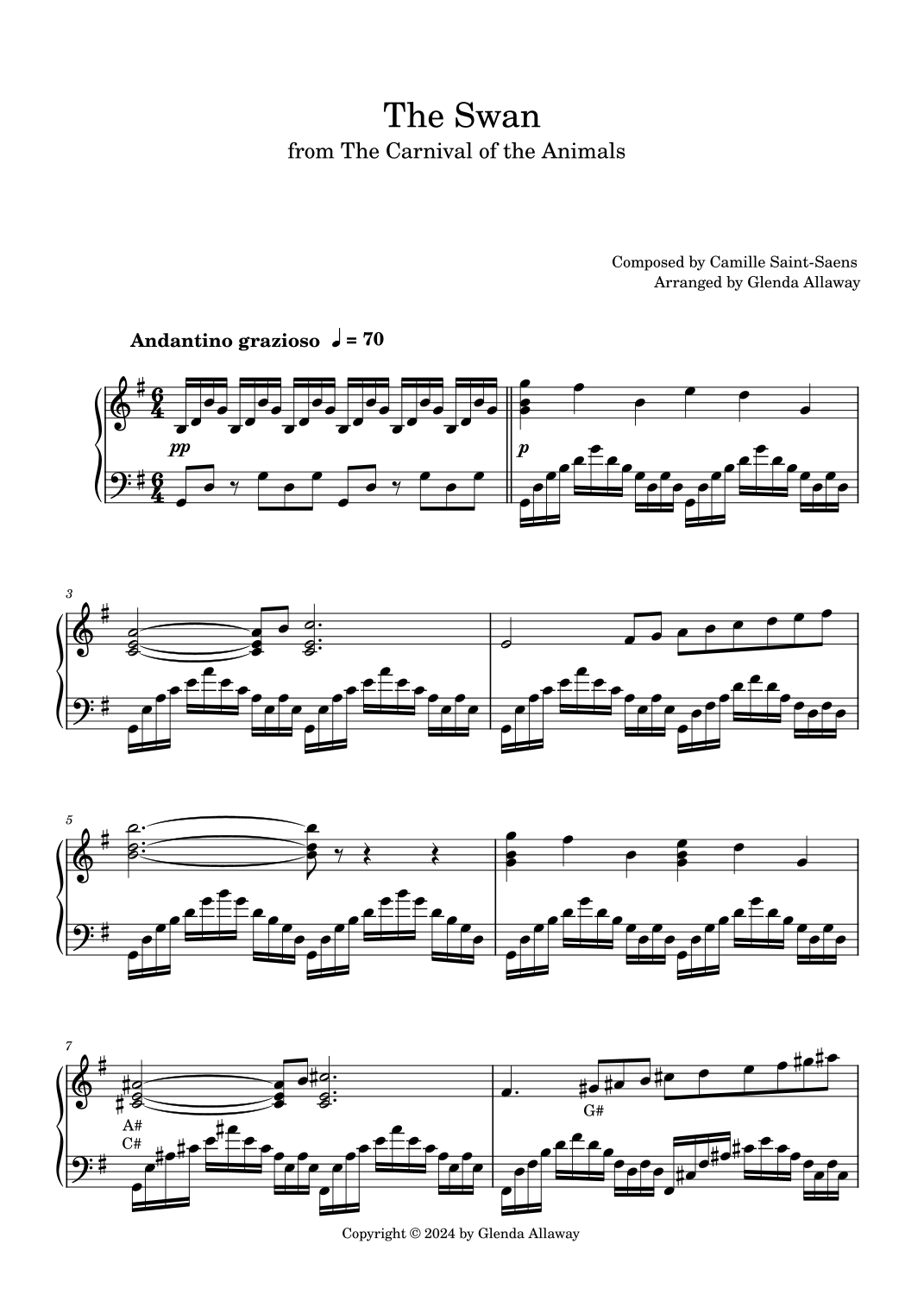 The Swan (Le Cygne) from Carnival of the Animals (arr. Glenda Allaway) by Camille Saint-Saëns ...