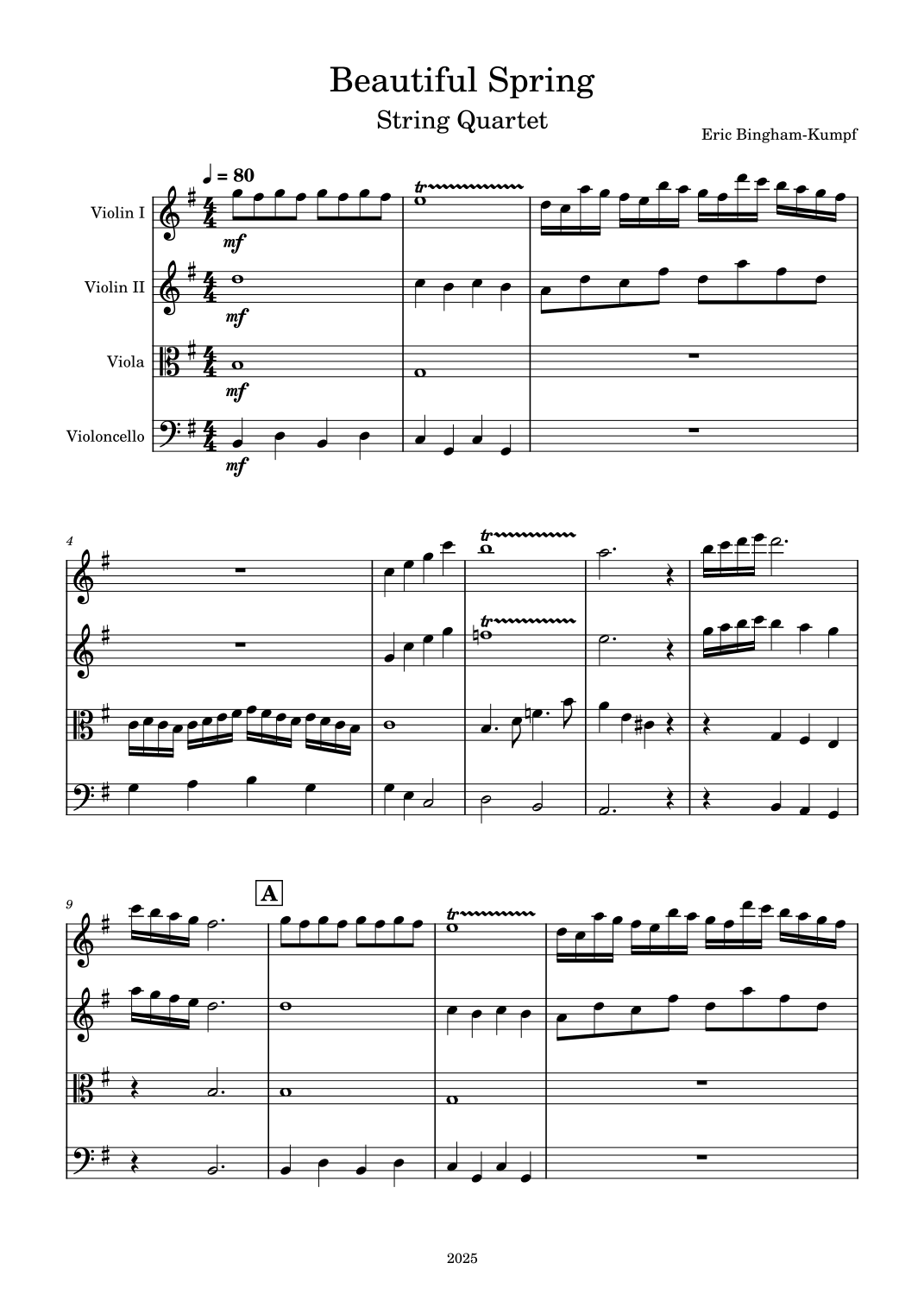 Beautiful Spring by Eric Bingham-Kumpf Sheet Music for String Quartet at Sheet Music Direct