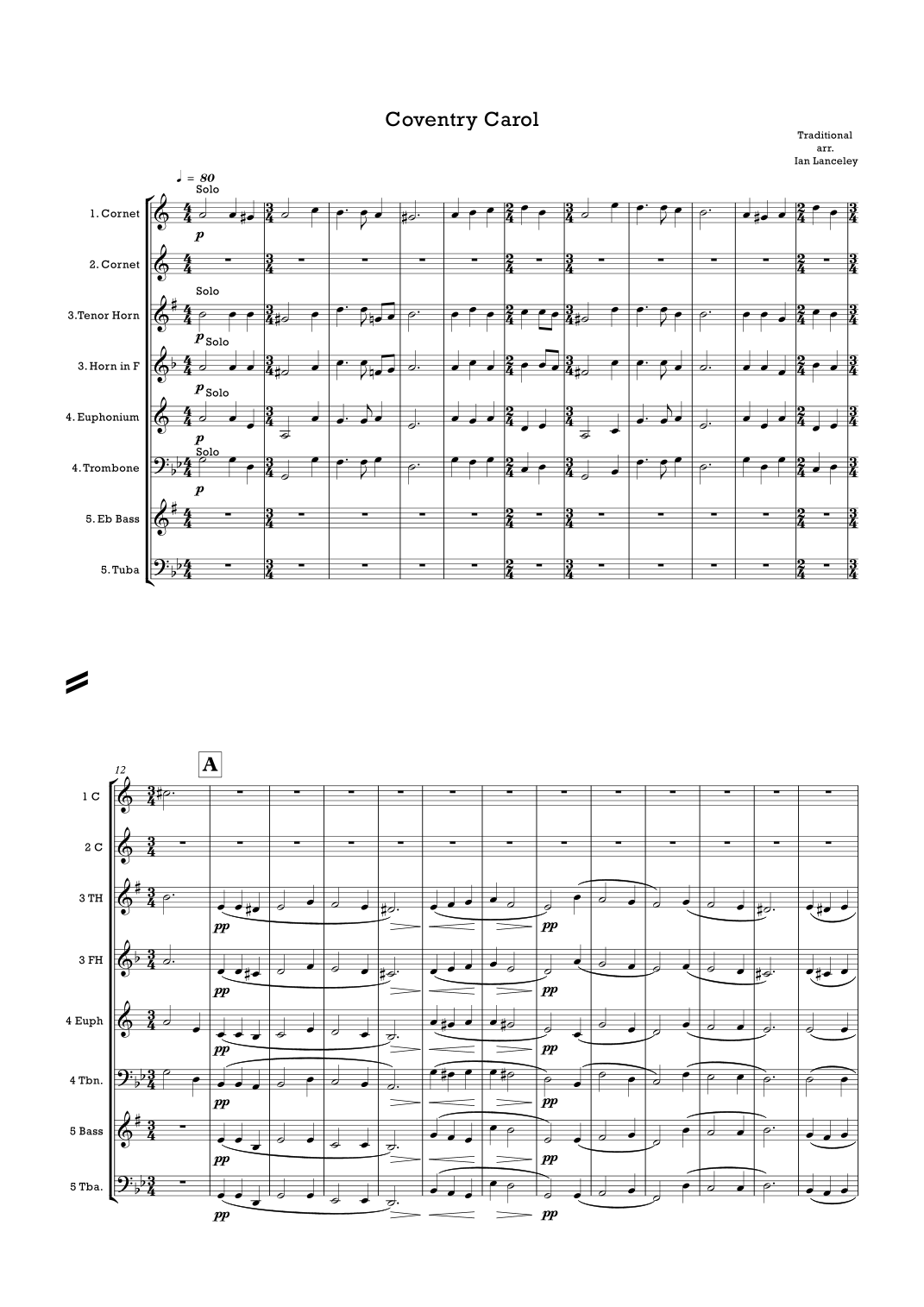 Coventry Carol (arr. Ian Lanceley) by Traditional Sheet Music for Brass ...