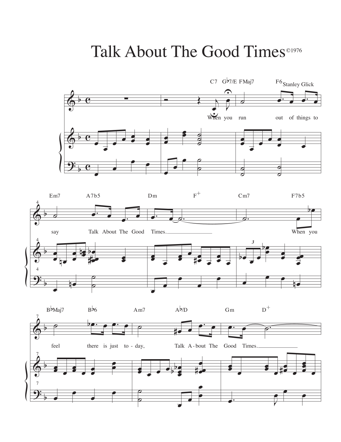 Talk About The Good Times by Stanley Glick Sheet Music for Piano ...