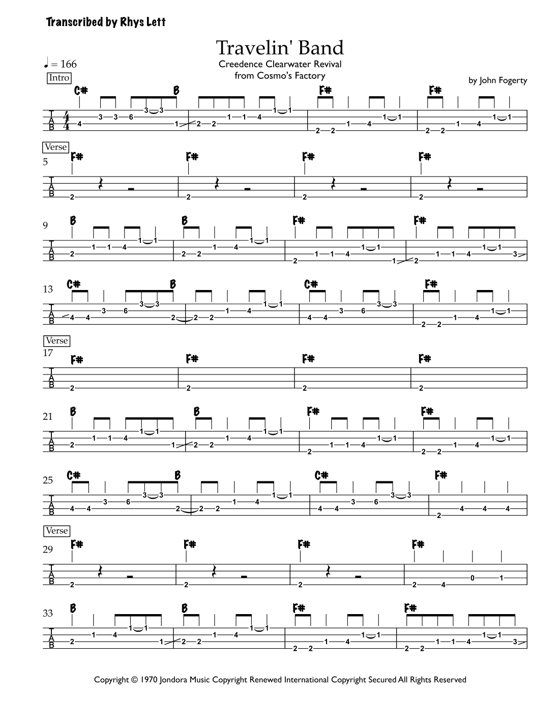 Travelin' Band (arr. Rhys Lett) by Creedence Clearwater Revival Sheet ...