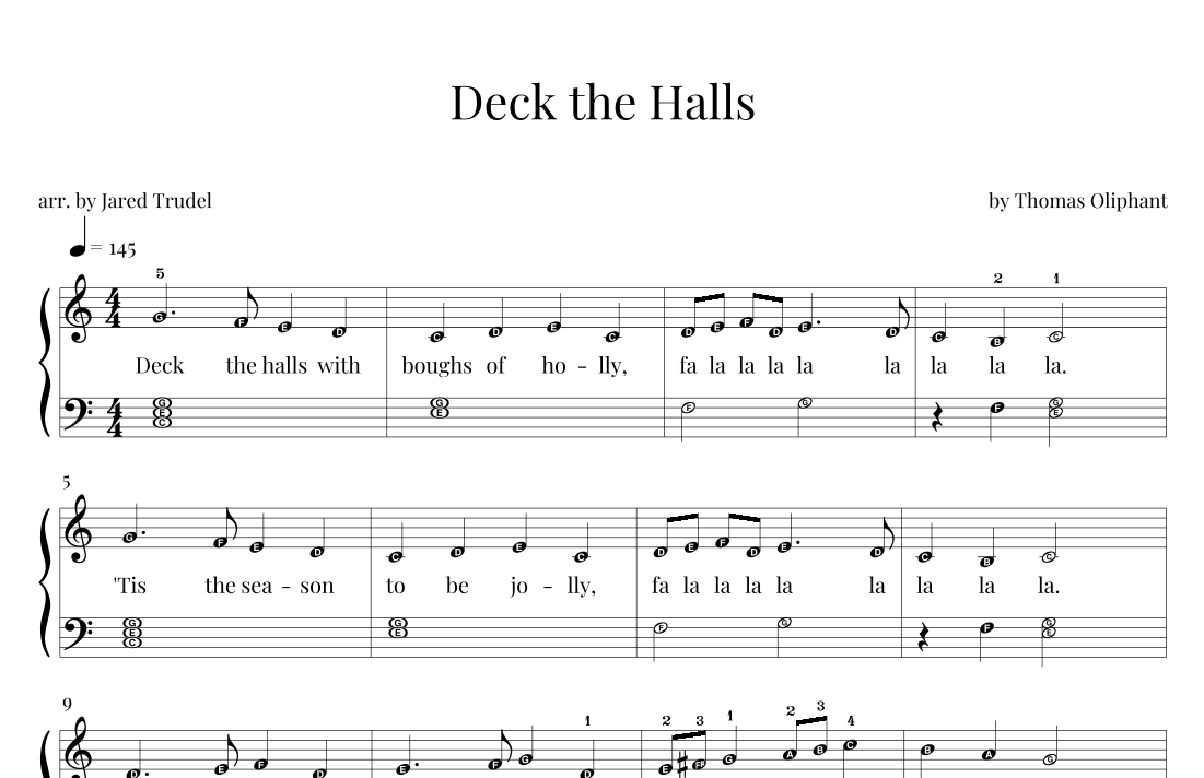 Deck the Halls (arr. Jared Trudel) by Thomas Oliphant Sheet Music for ...