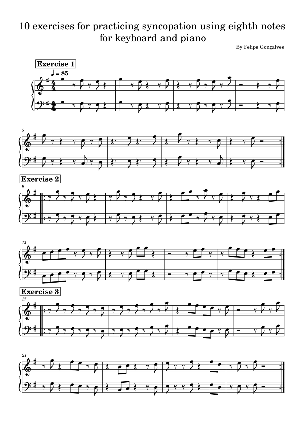 10 exercises for syncopation using eighth notes for keyboard and piano ...