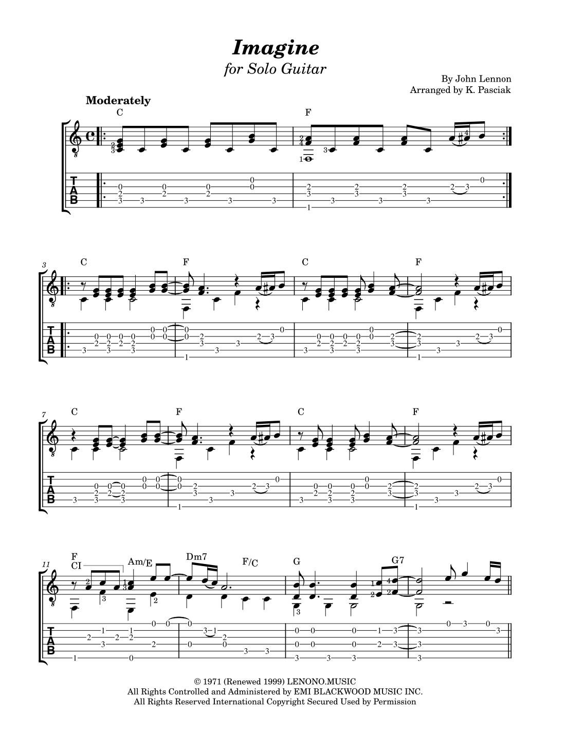 Imagine (arr. Kenneth Pasciak) by John Lennon And The Plastic Ono Band ...