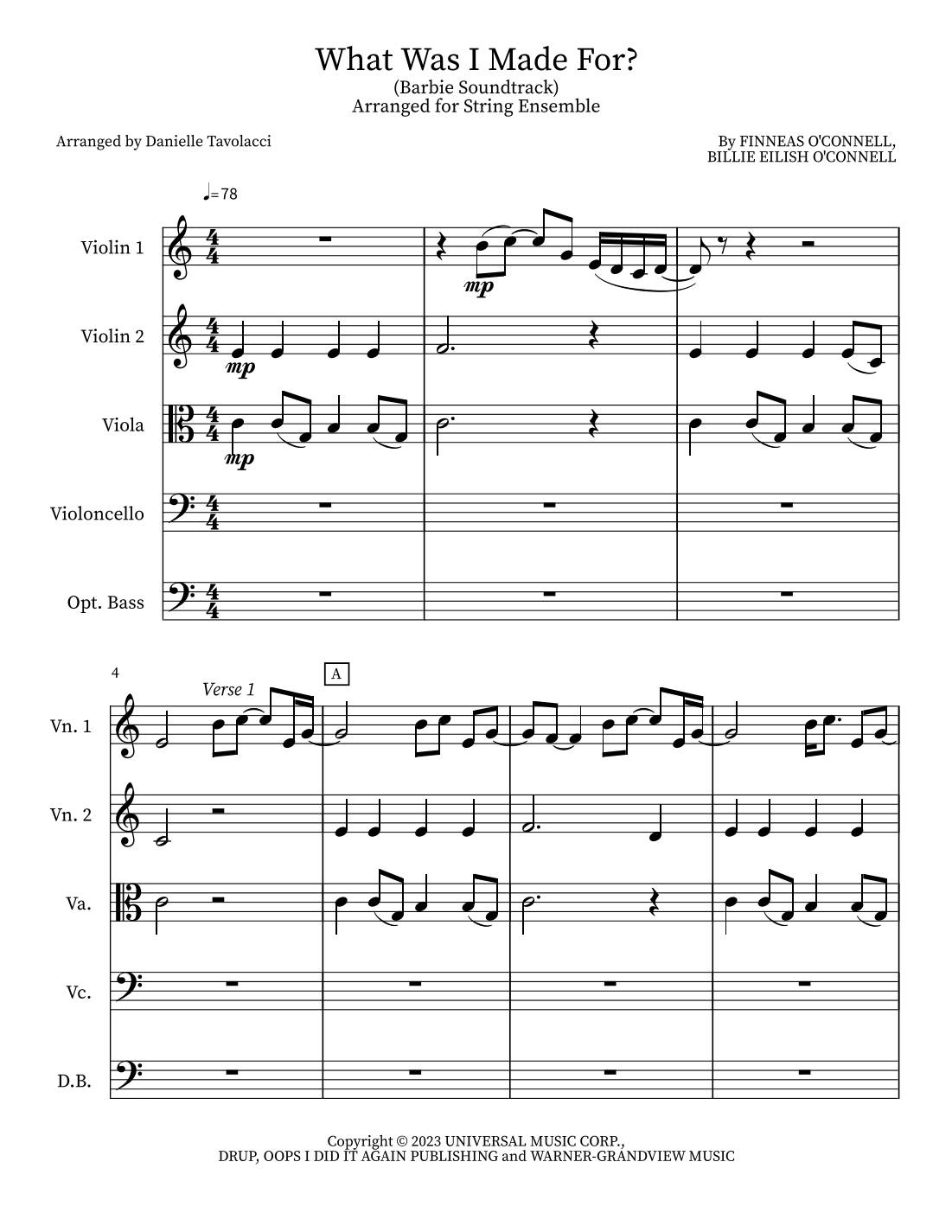 What Was I Made For? (arr. Danielle Tavolacci) by Billie Eilish Sheet ...