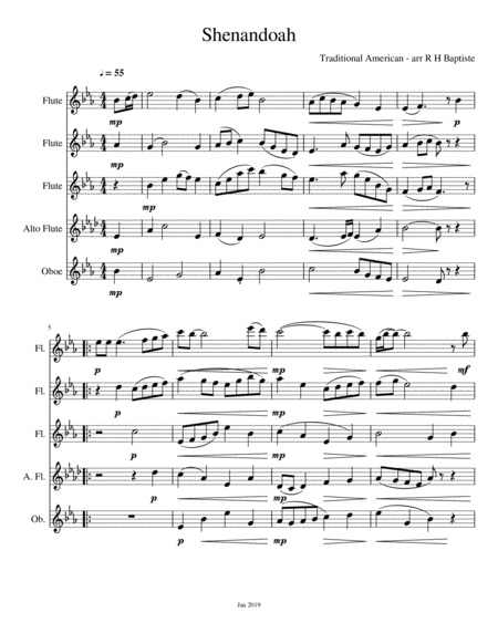 Shenandoah (arr. R H Baptiste) by American Folk Song Sheet Music for ...