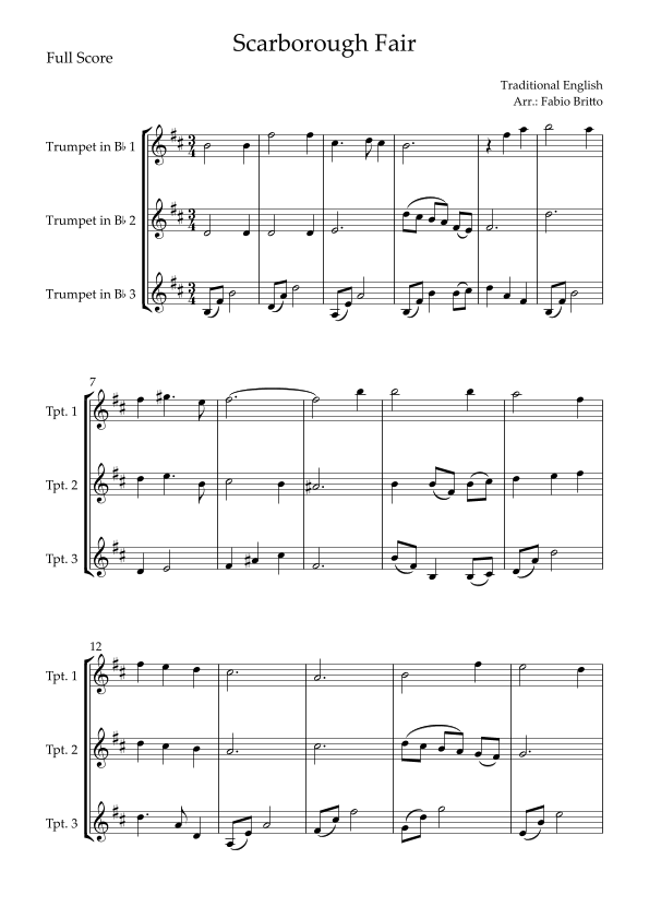 Scarborough Fair For Trumpet In Bb Trio arr Fabio Britto By Scarborough Fair For Trumpet In Bb Trio arr Fabio Britto By
