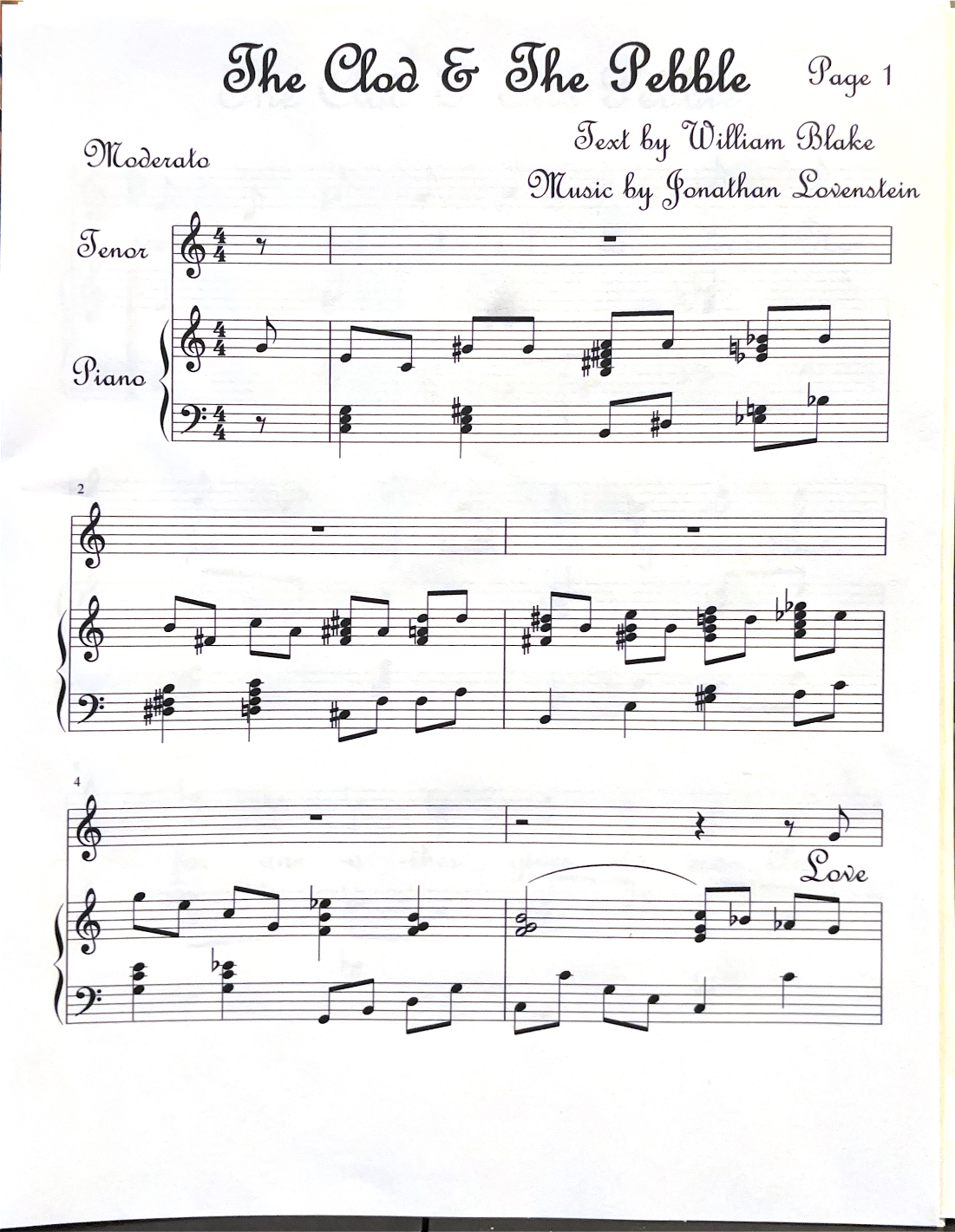 The Clod And The Pebble by Text by William Blake Sheet Music for Piano ...