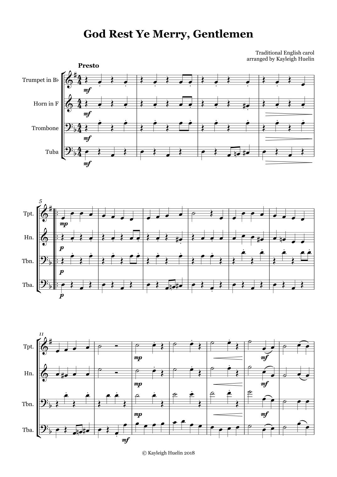 God Rest Ye Merry Gentlemen - Brass quartet (tpt/hn/tbn/tba) (arr ...