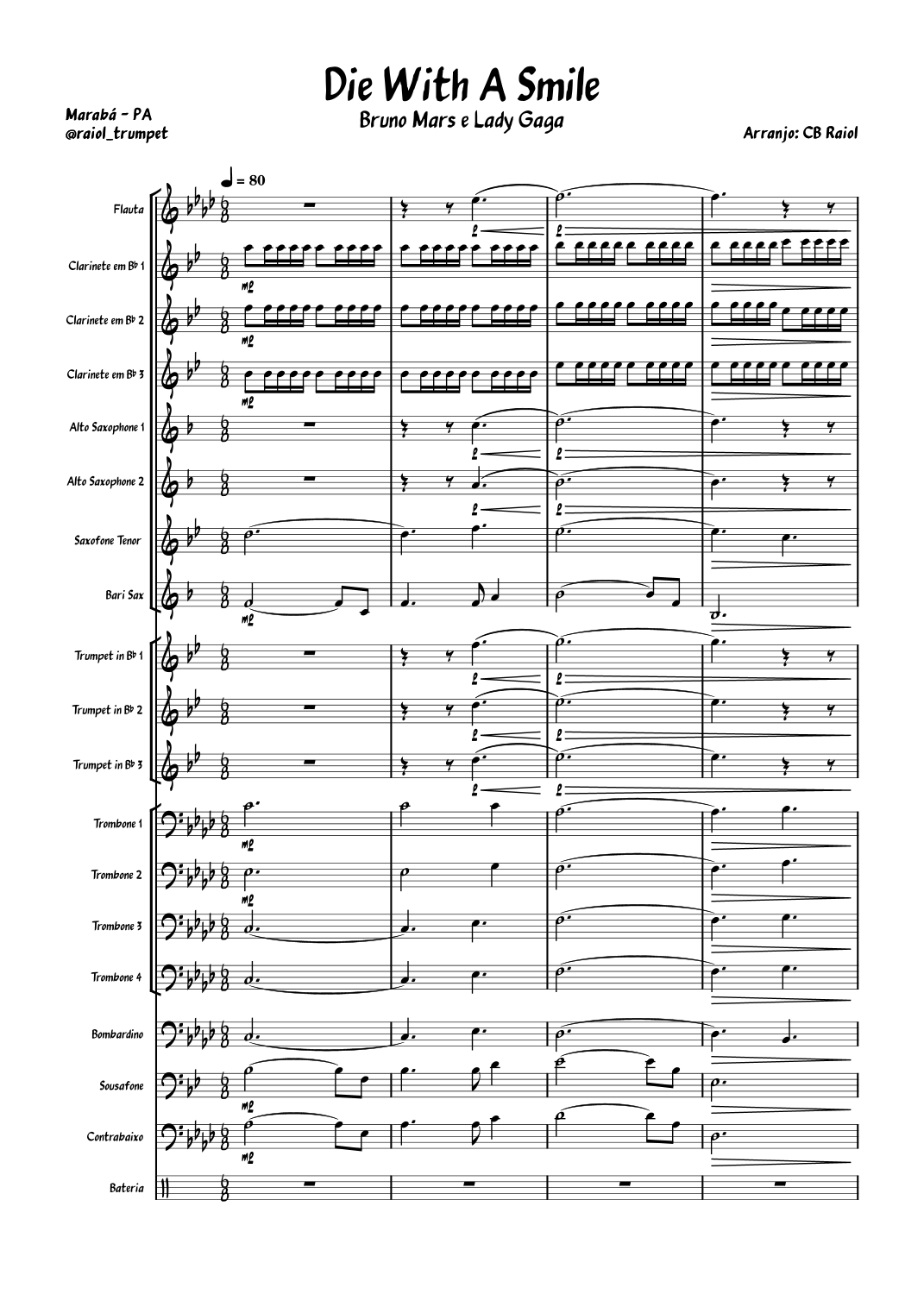 Die With A Smile by Bruno Mars Feat. Lady Gaga Sheet Music for Concert ...