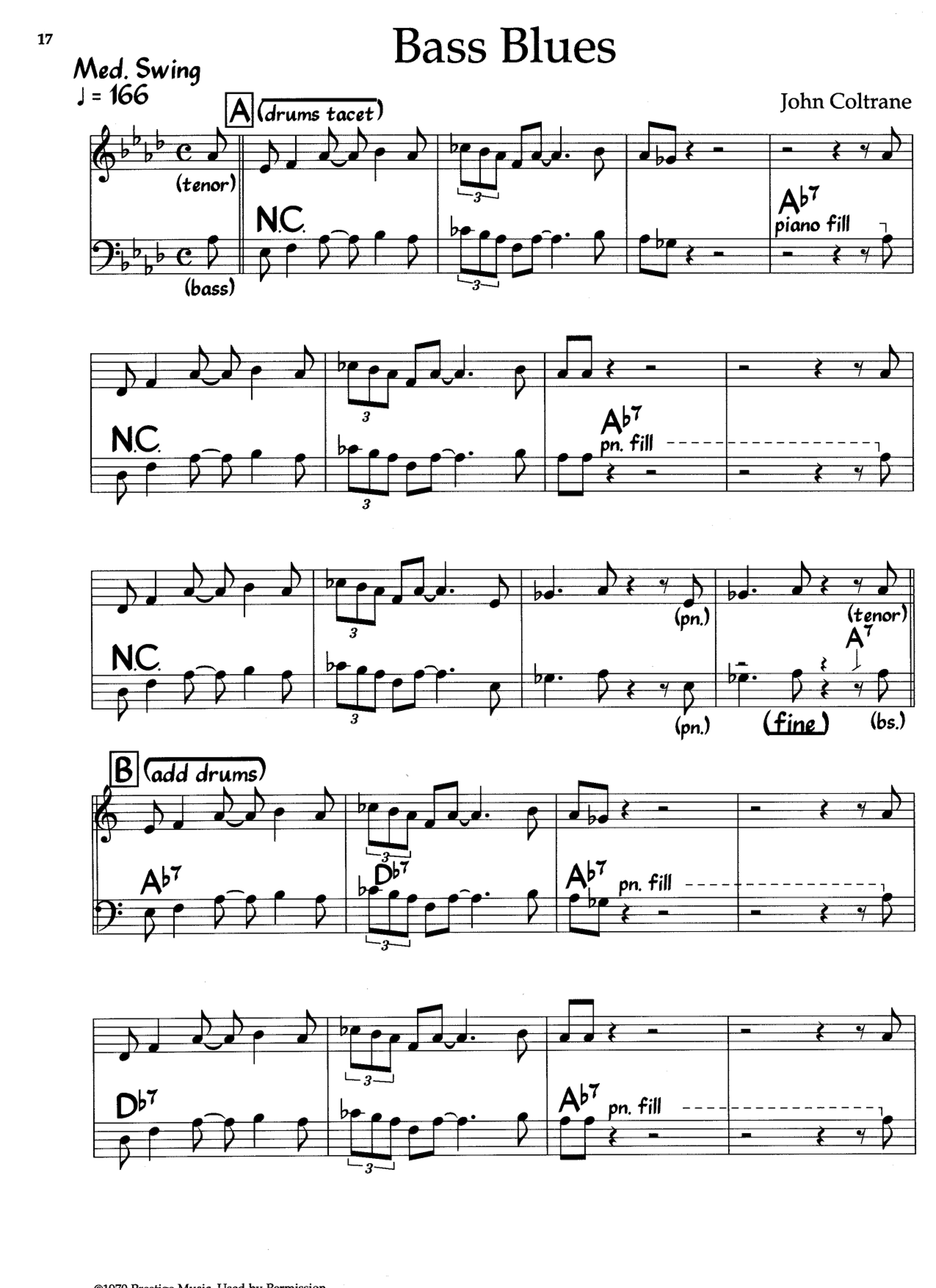 Bass Blues - Lead Sheet (arr. John Coltrane) by John Coltrane Sheet ...