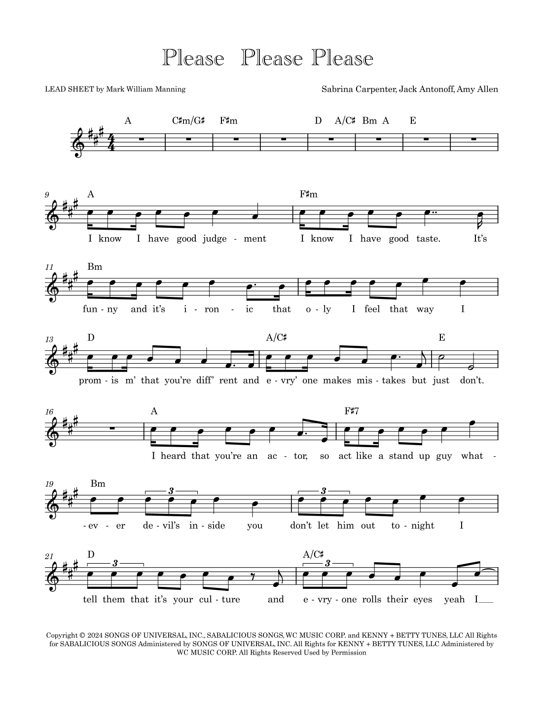 Please Please Please (arr. Mark William Manning) par Sabrina Carpenter Partitions pour Lead ...