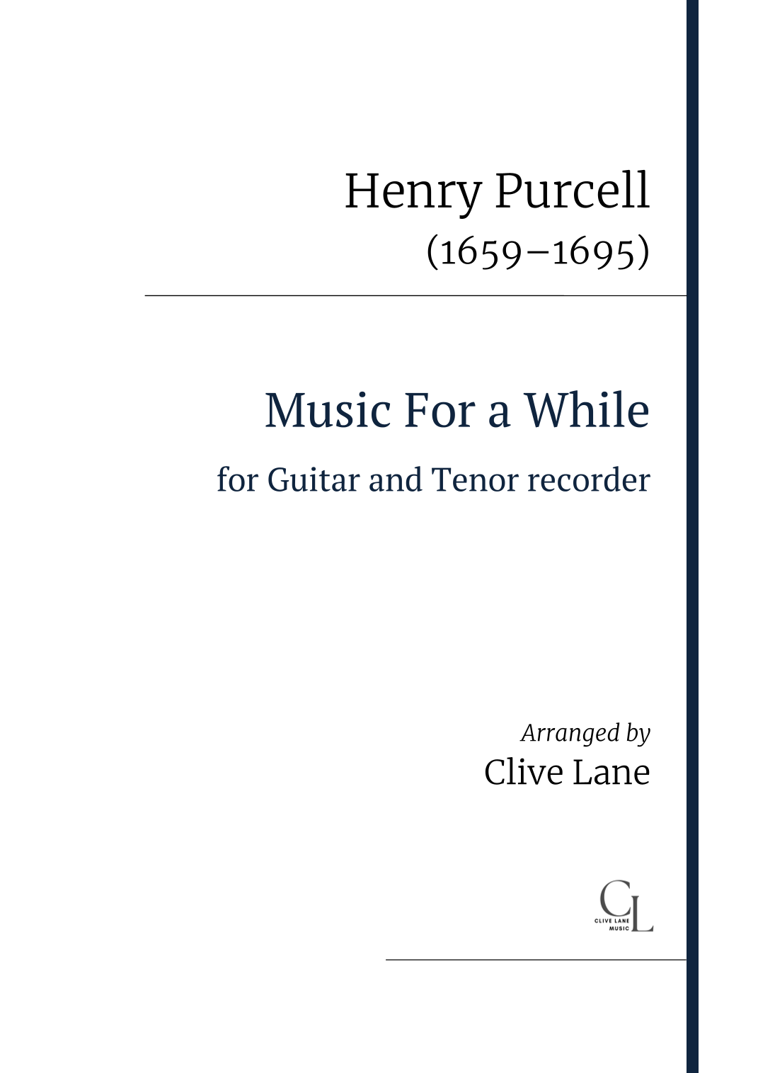 Music For A While for Tenor recorder and Guitar (arr. Clive Lane) by ...