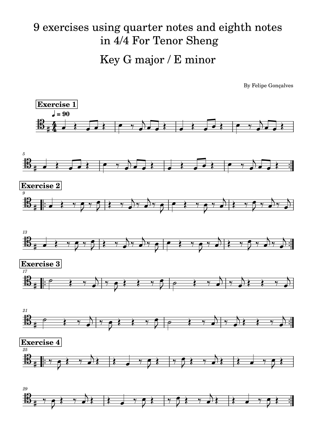 9 exercises using quarter notes and eighth notes in 4/4 For Tenor Sheng ...