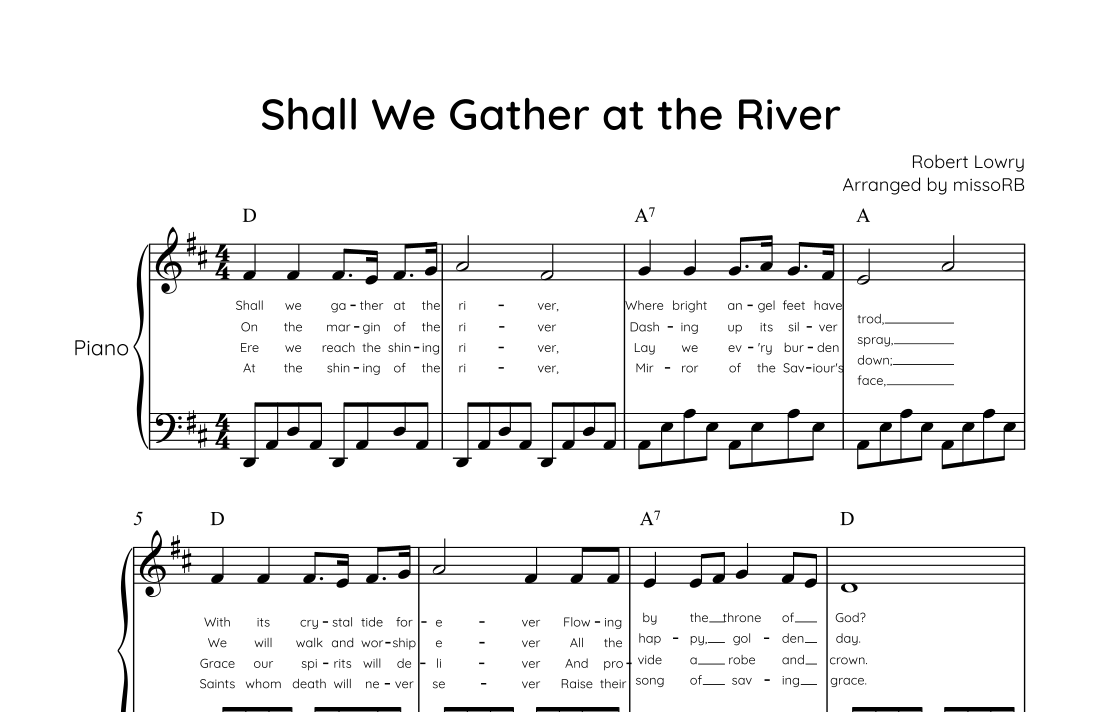 Shall We Gather at the River - Piano in D With Chords & Lyric (arr ...